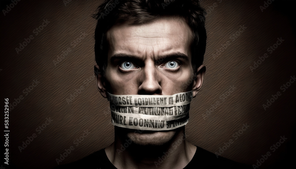 Man with Tape over his Mouth Generative AI Stock Illustration | Adobe Stock