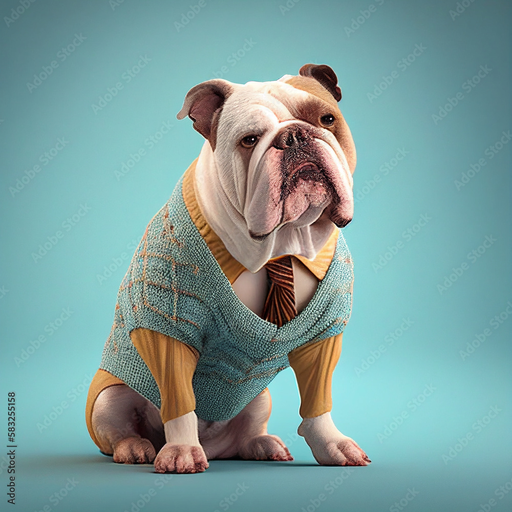 Realistic lifelike bulldog dog doggy pup in retro vintage pastel ...