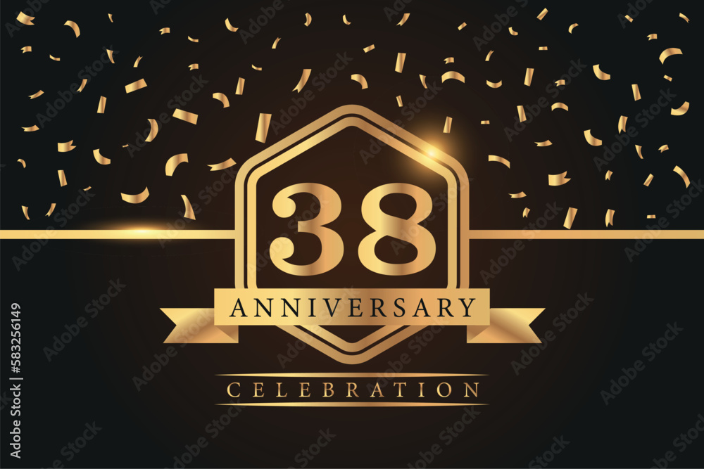 38th years anniversary celebration luxury golden logo design with gold ...