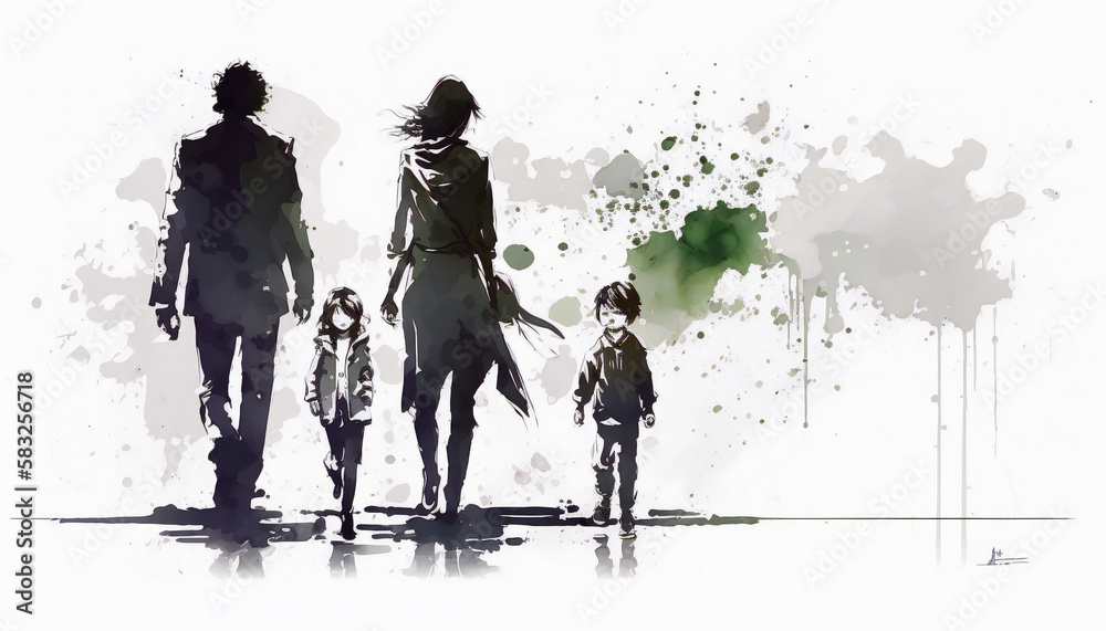 Sad Family with Children, isolated on white background - watercolor ...