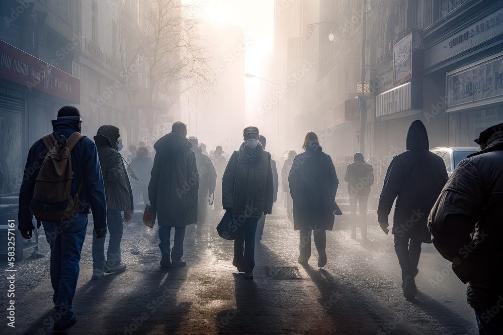 Generative AI Illustration of a group of people walking through the ...