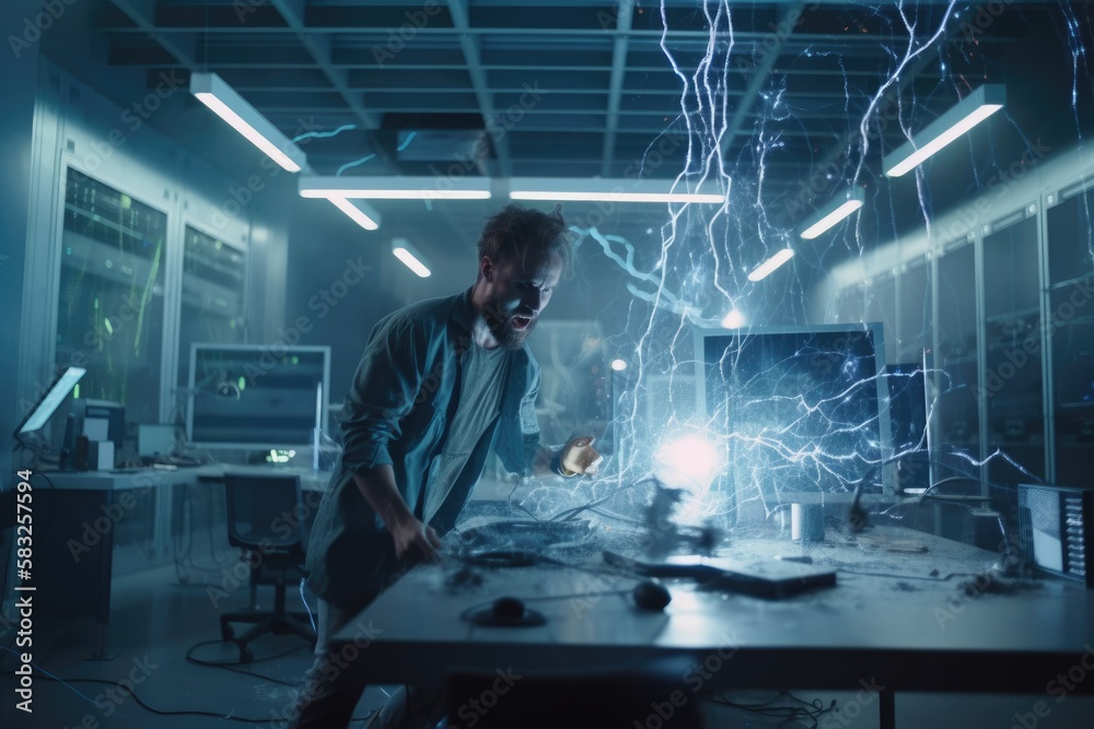 AI breaks out and infects man, AI becomes alive, created with ...