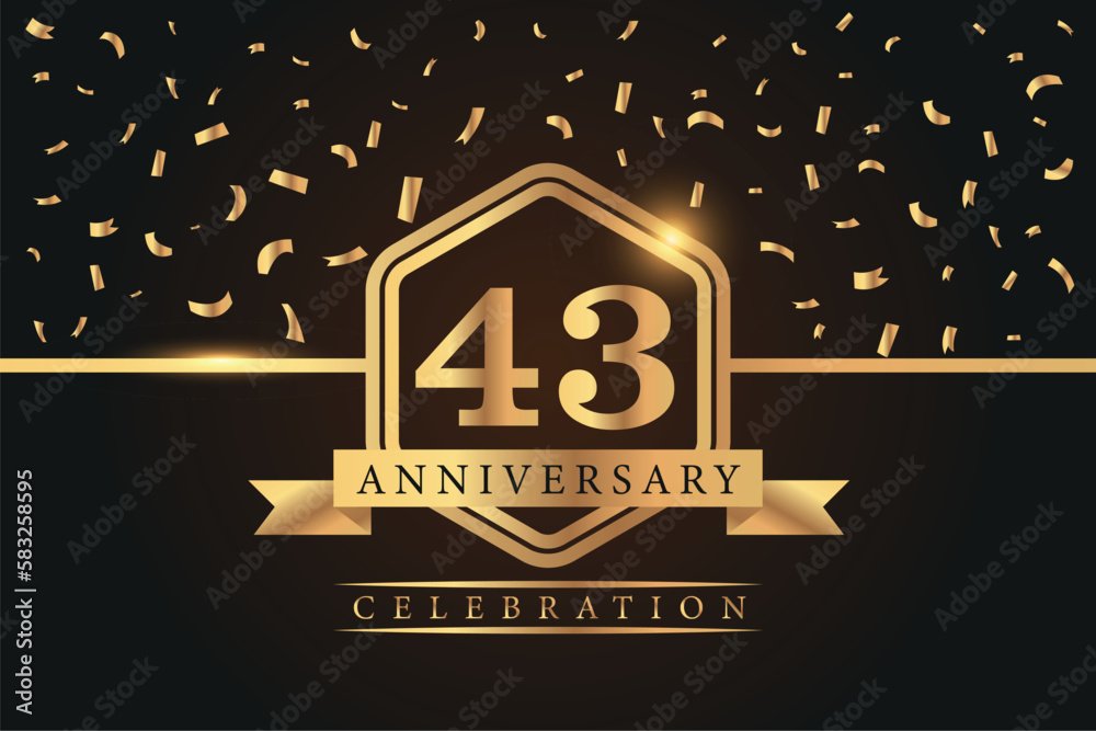 43rd years anniversary celebration luxury golden logo design with gold color numbers font in ...