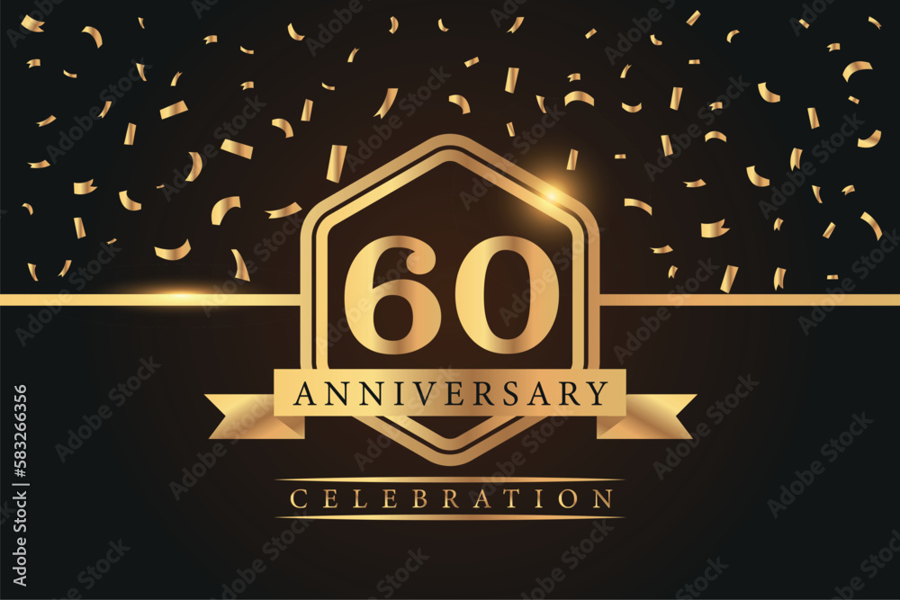 60th years anniversary celebration luxury golden logo design with gold ...