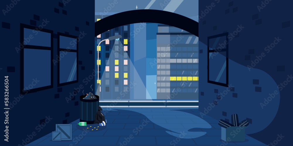 .Vector illustration of a night city in cartoon style. Night walks ...