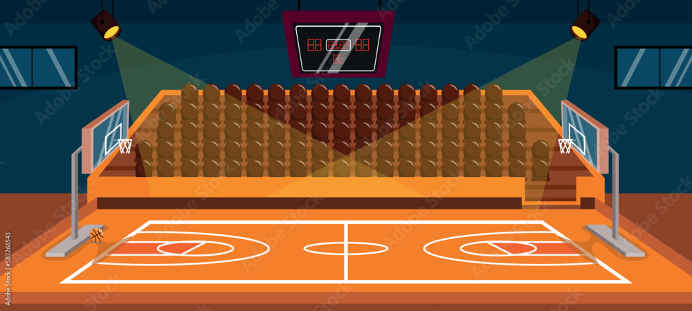 Vector illustration of an indoor stadium for basketball games in ...