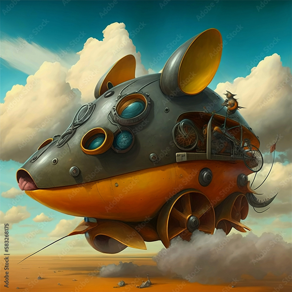 A mechanical vehicle, an illustration of a surreal vehicle in the shape ...