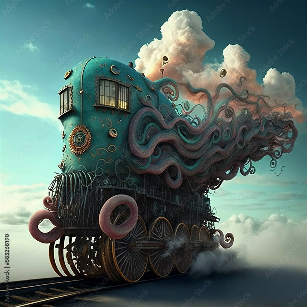 A mechanical vehicle, an illustration of a surreal vehicle. Generative ...