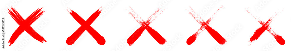 Red grunge cross icon set. Wrong mark collection. Vector illustration ...