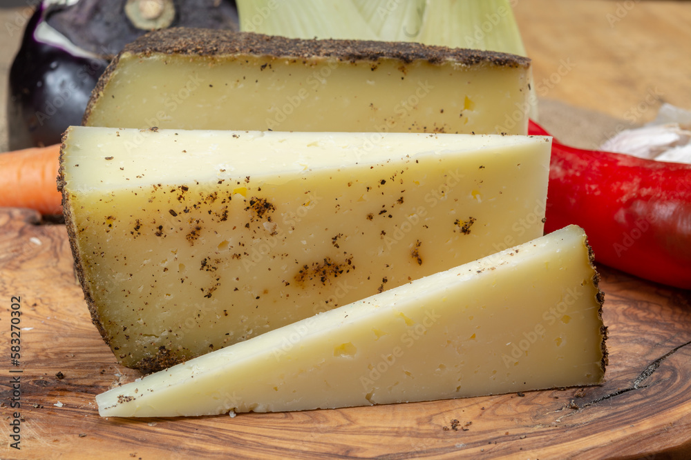 Cheese collection, aged hard Italian sheep cheese black pecorino from ...