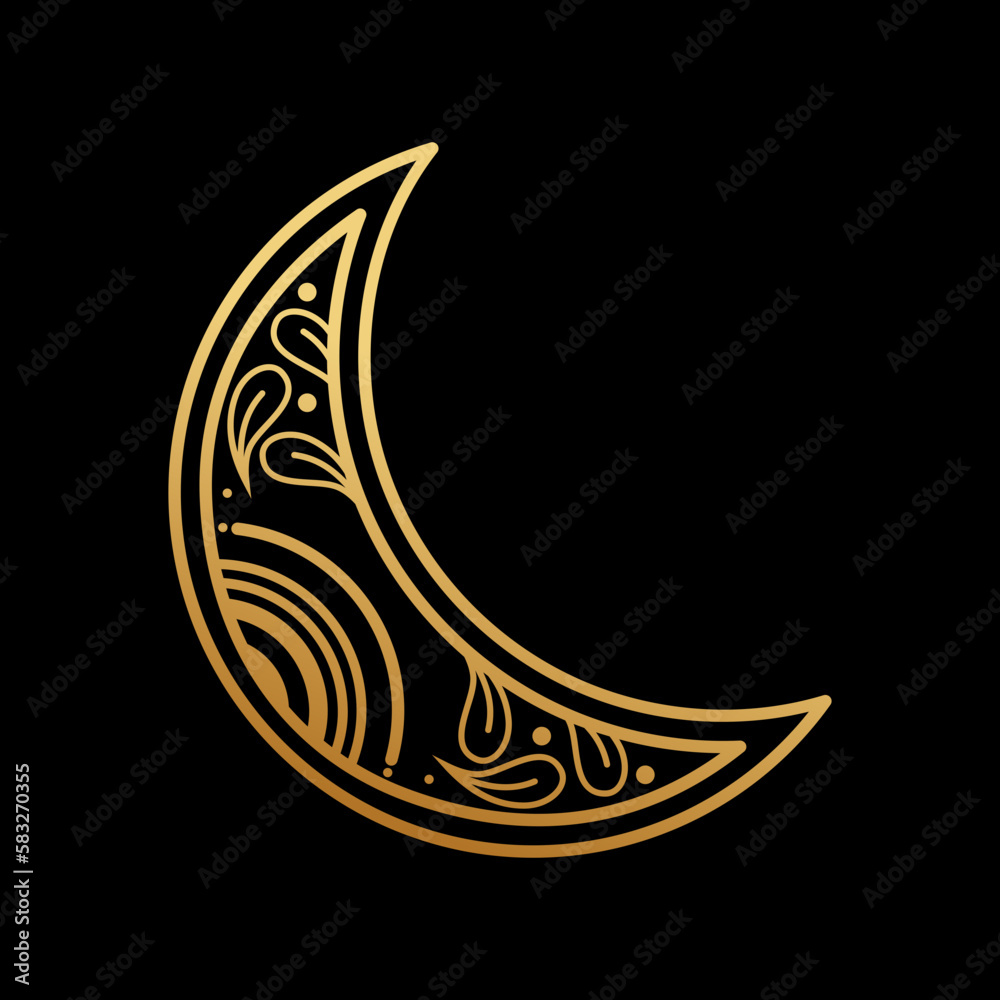 Drawing of a decorative crescent moon, vector illustration Stock Vector ...