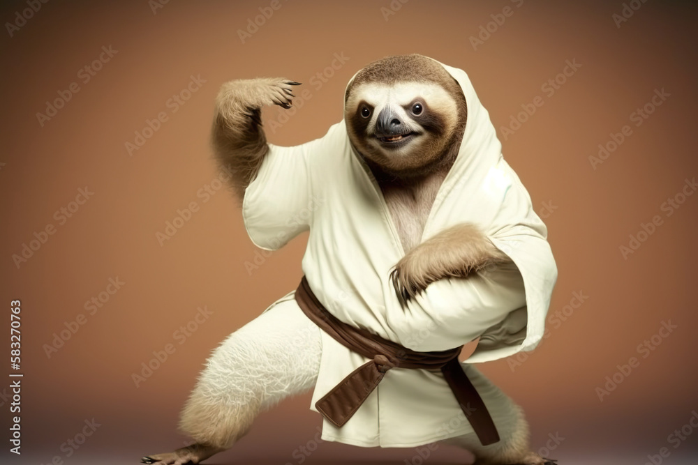 sloth in white kimono doing karate, created with Generative AI ...