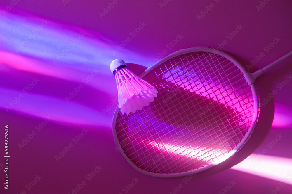 Badminton racket and shuttlecock in vibrant bold gradient holographic ...