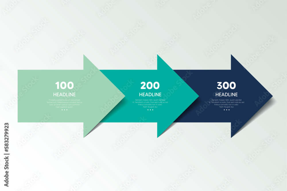 Three step arrow template for presentation. 3 steps options, elements ...