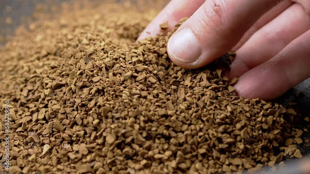 Video „Female Hand Touches with Fingers the Granules of Loose Instant ...