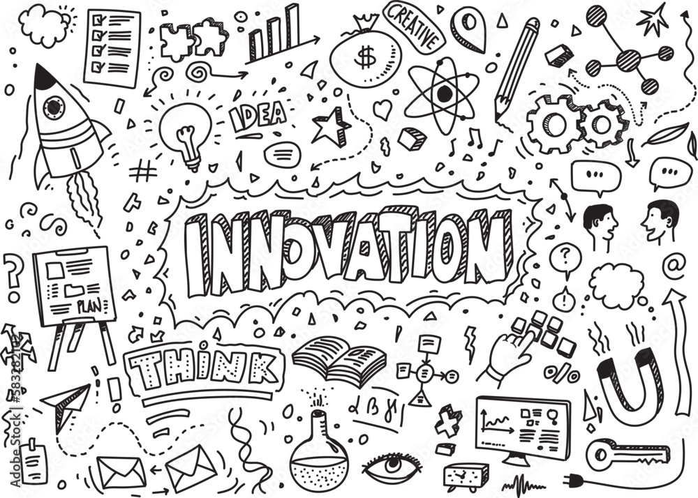 Innovation hand drawn doodle vector, illustration on white background ...