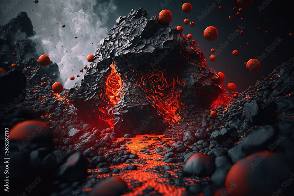 Black red lava volcano background with abstract box rectangle geometric ...