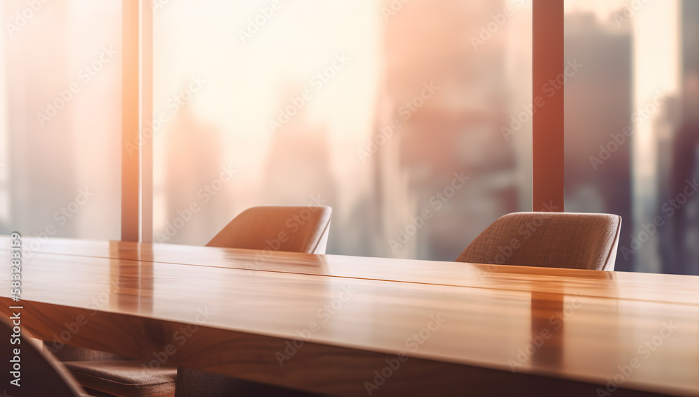 Meeting table with blurred office background, image created with AI ...