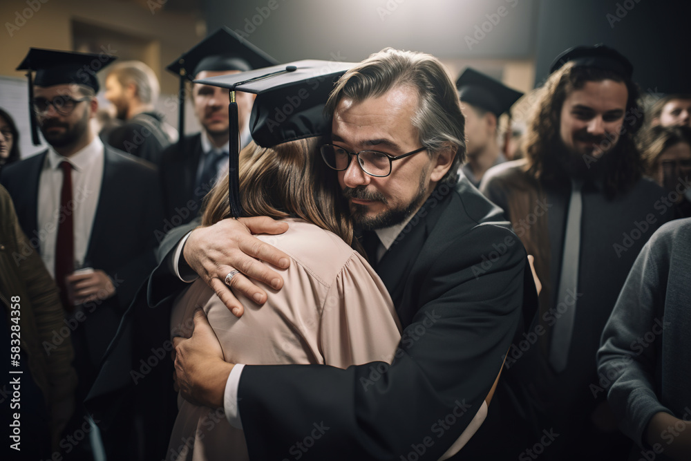 Proud and happy father congratulates graduate daughter on her ...