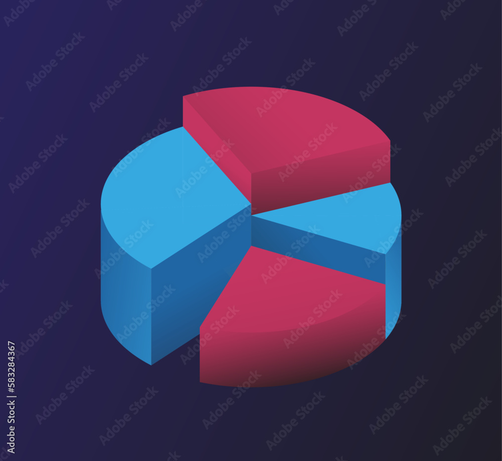 Red and blue diagram. Segmentation of auditory and piece of pie ...