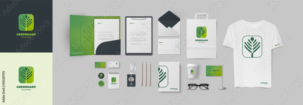 Starter pack for company design include green plant logo in ...