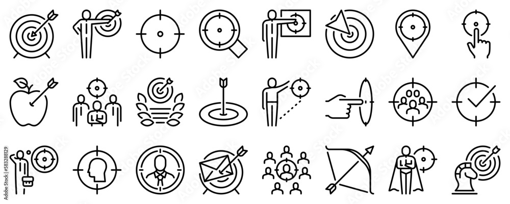 Line icons about target on transparent background with editable stroke ...