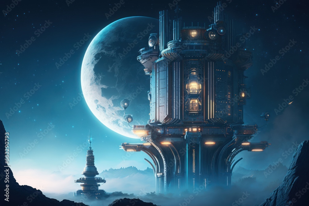 Elevating Nightscape: Ethereal Illustration of Future Space Elevator ...