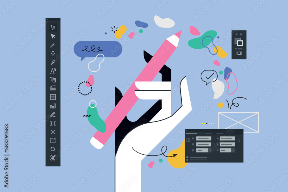 Vector illustration of graphic design and development, design app ...