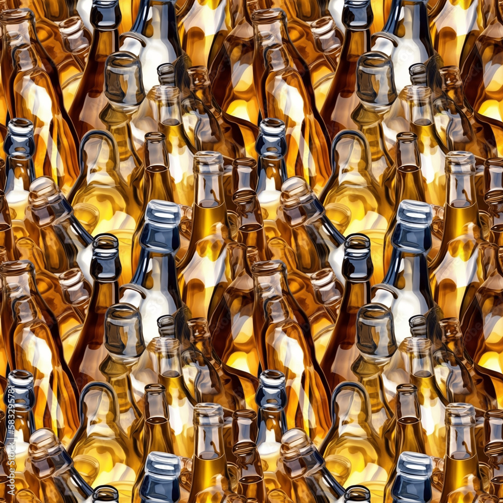 Seamless glass bottles background pattern. Recycling and plastic waste ...