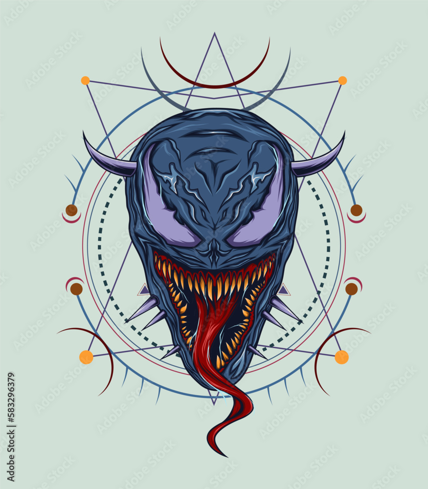 scary demonic face with gloomy eyes open mouth with sharp teeth creepy ...