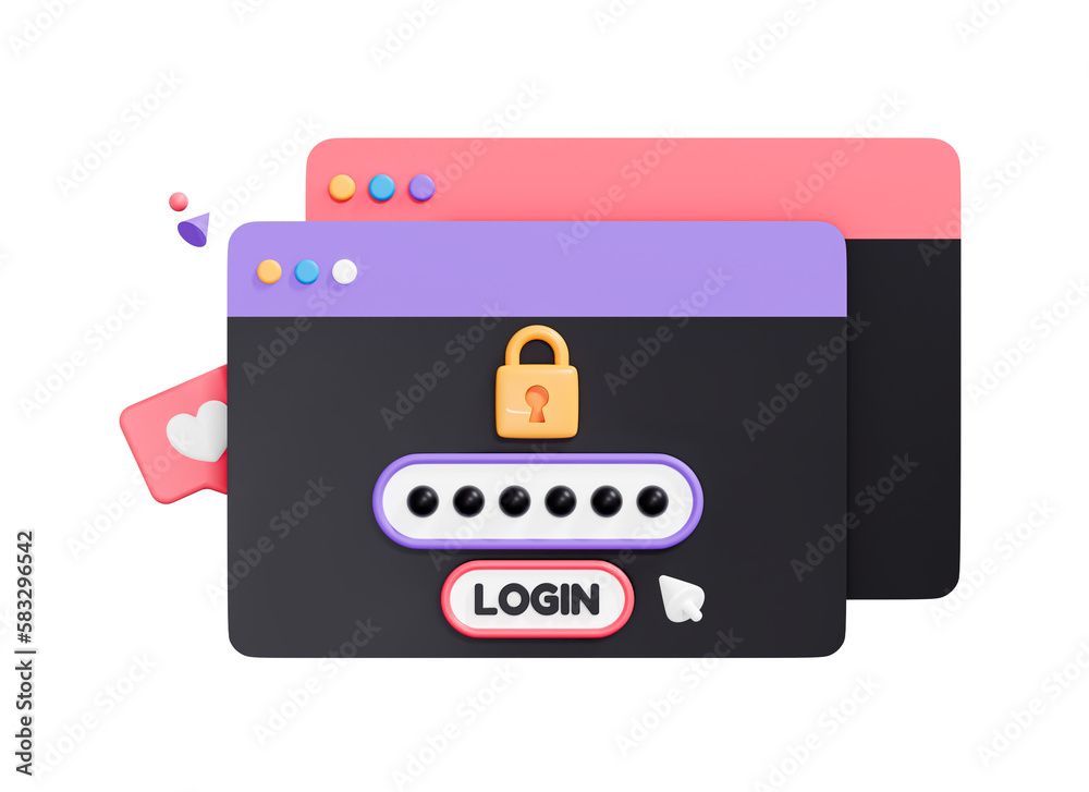 3D Login and password concept. Web registration form. Personal online ...