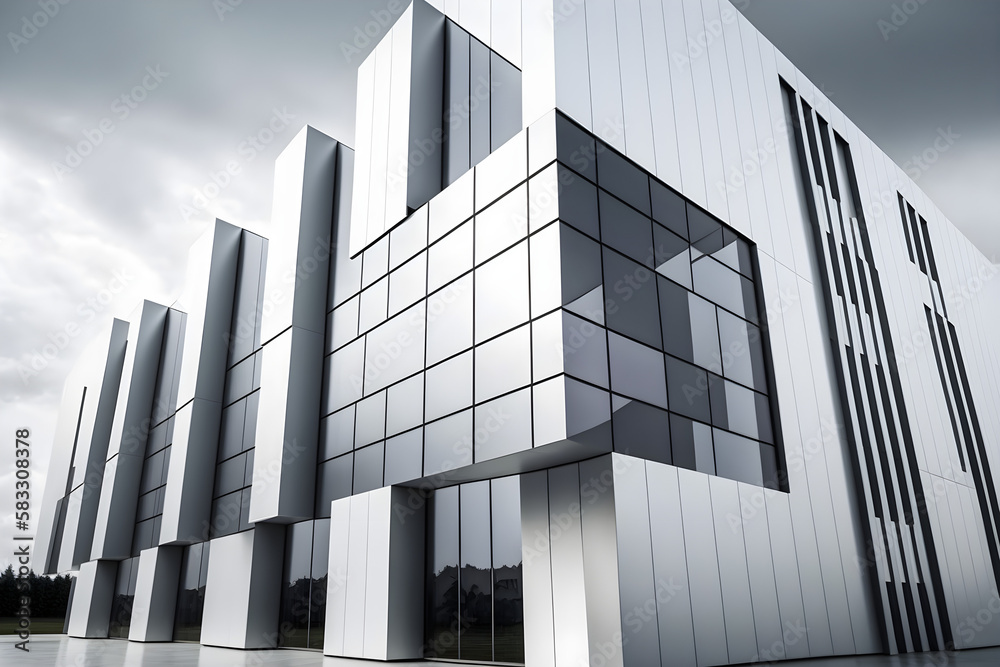 White aluminum composite panels are used in an office building. a glass ...