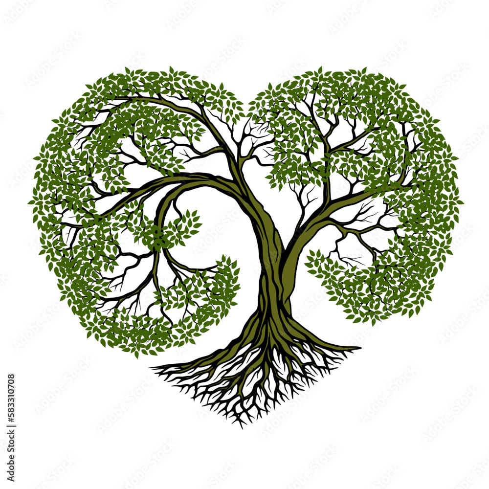 rooted tree illustration vector design with heart shape. the art of ...