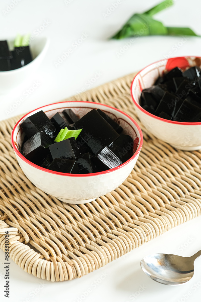 cincau hitam or black grass jelly , Indonesian dessert made from cincau ...