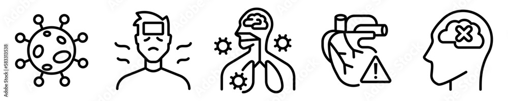 Conjunto de iconos de virus y enfermedades. Virus, persona enferma ...