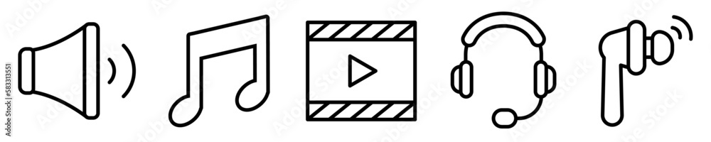 Conjunto de iconos de audio y video. Concepto de multimedia ...