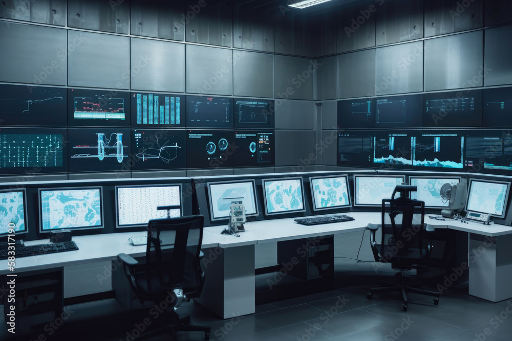 Modern control room of an oil and gas production facility, featuring ...