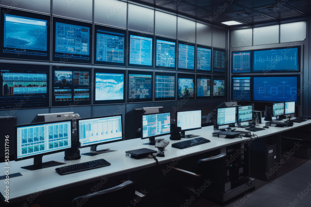 Modern control room of an oil and gas production facility, featuring ...