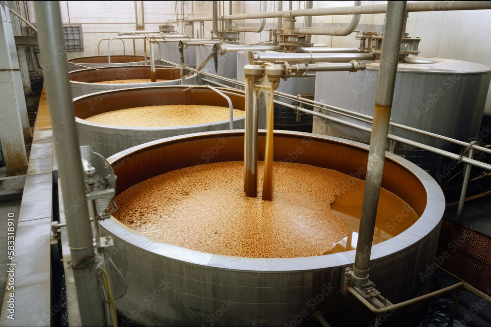 View of the sugar refining process, with molasses being separated from ...