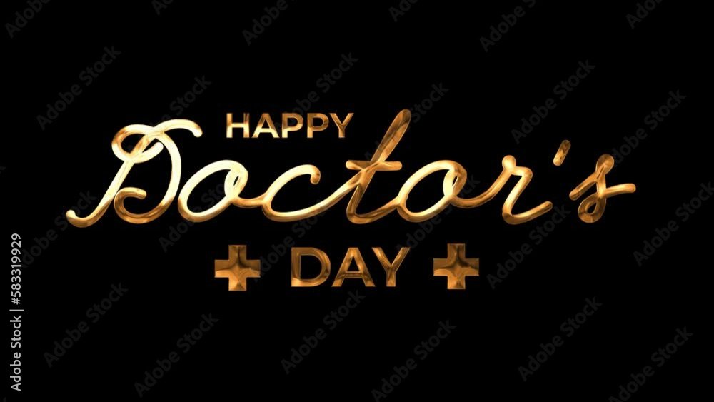 Happy Doctors Day Handwritten animated text in gold color with plus ...