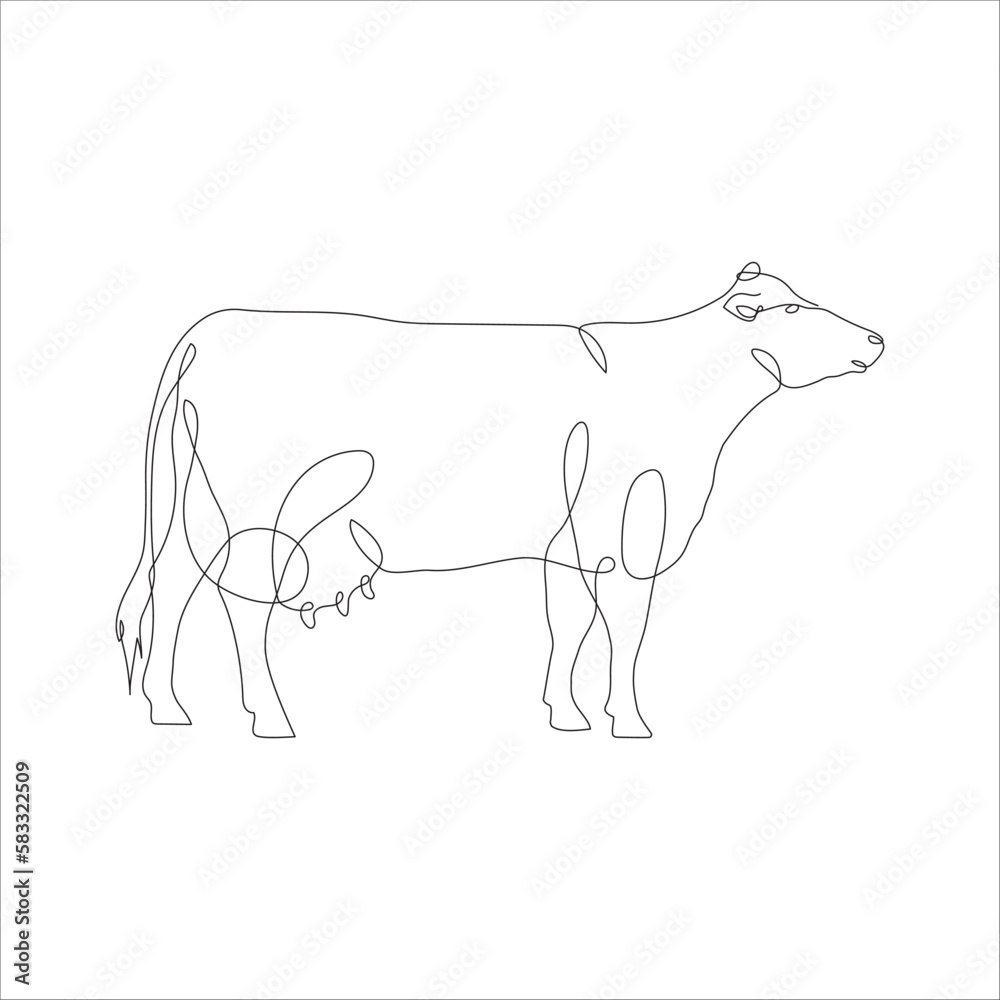 Cow in continuous line art drawing style. Continuous line drawing of ...