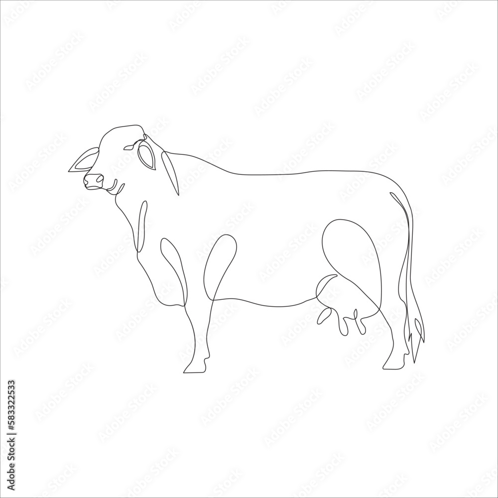 Cow in continuous line art drawing style. Continuous line drawing of ...