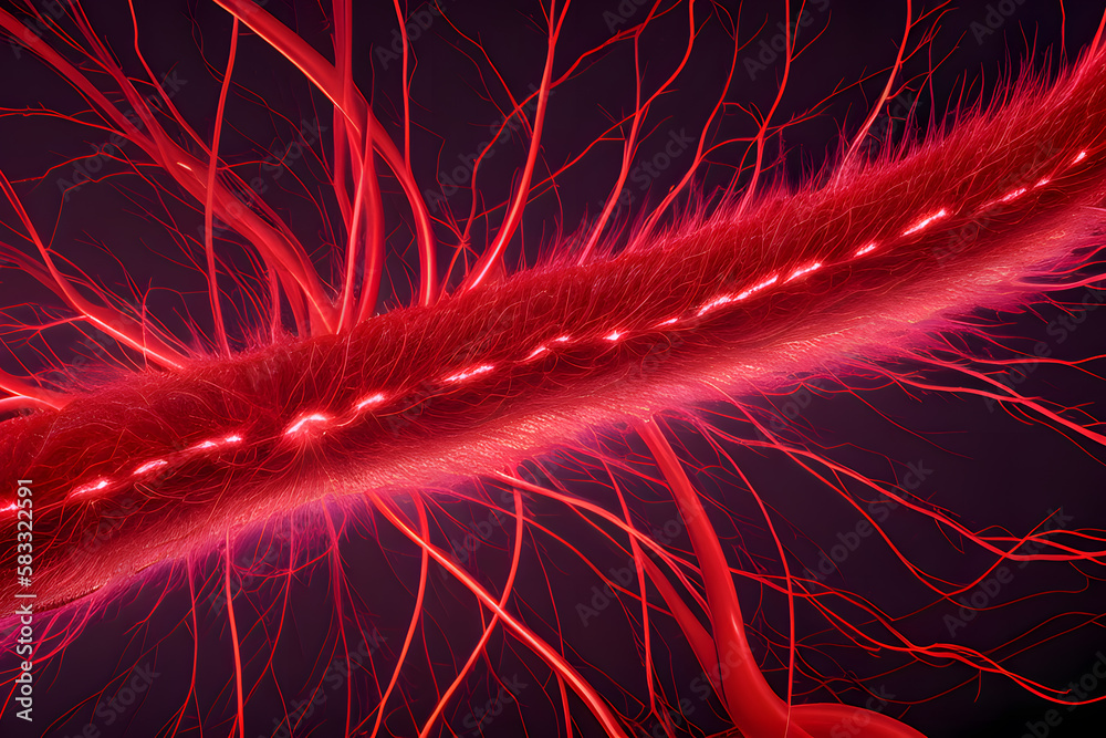 Electric discharge between red blood cells erythrocytes in an artery on ...