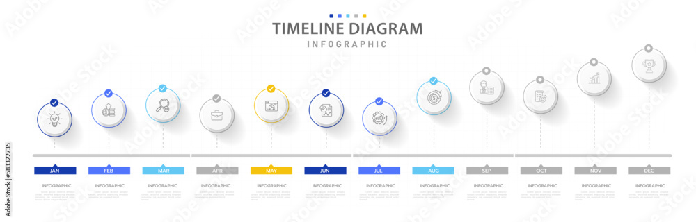 Infographic template for business. 12 Months modern Timeline diagram ...