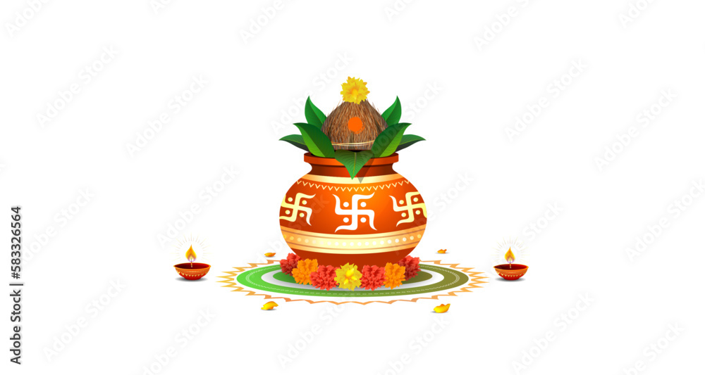 Navratri Kalash sthapana and Puja. 3d realistic vector illustration ...