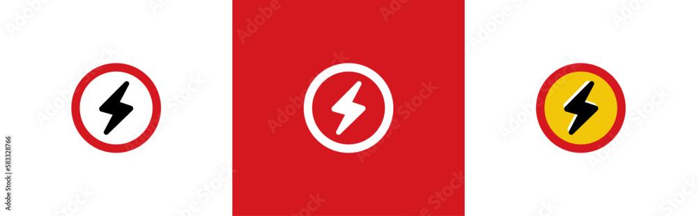 Flash electric icon. voltage symbol. lightning, warning or danger signs ...