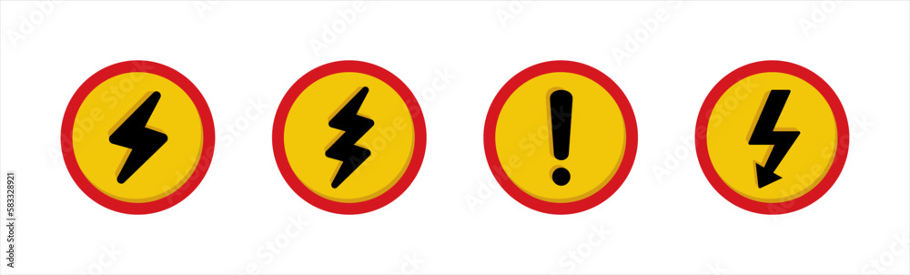 Danger, warning icons. high voltage symbol, lightning, exclamation ...