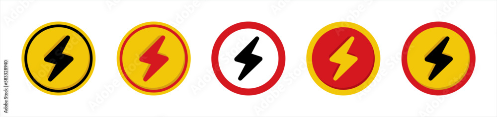 Flash electric icon. voltage symbol. lightning, warning or danger signs ...