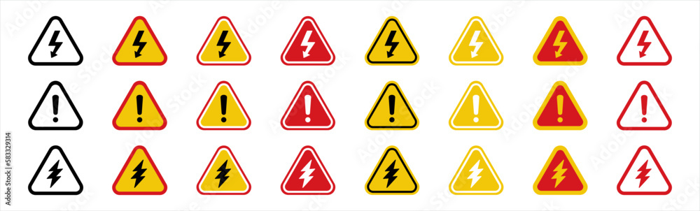 Danger, warning icons. high voltage symbol, lightning, exclamation ...