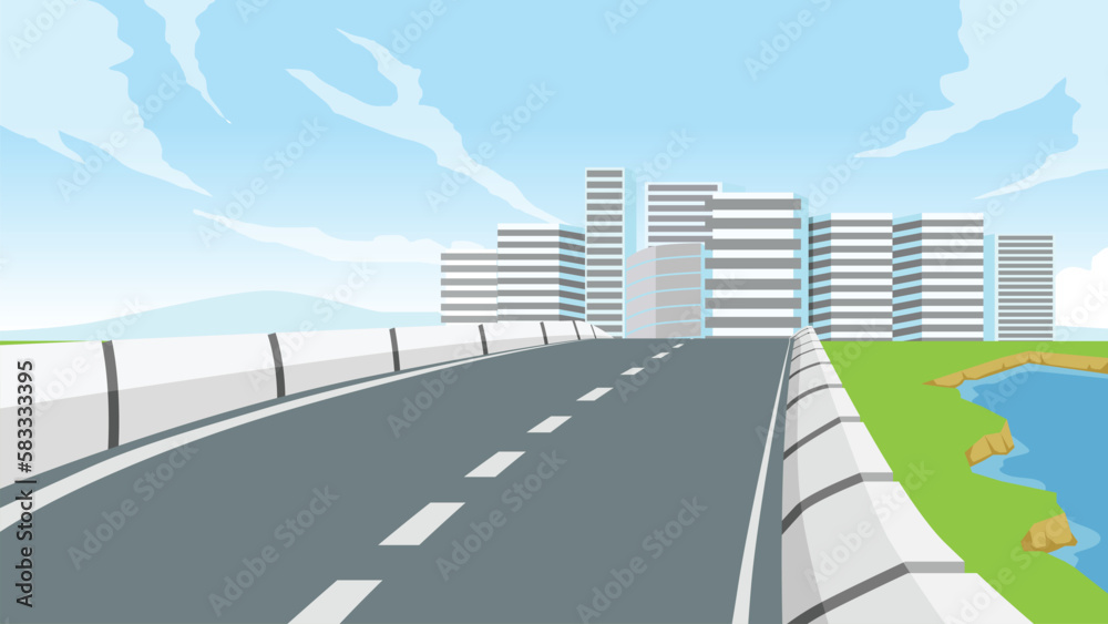Photo & Art Print Vector cartoon landscape of asphalt road and road ...
